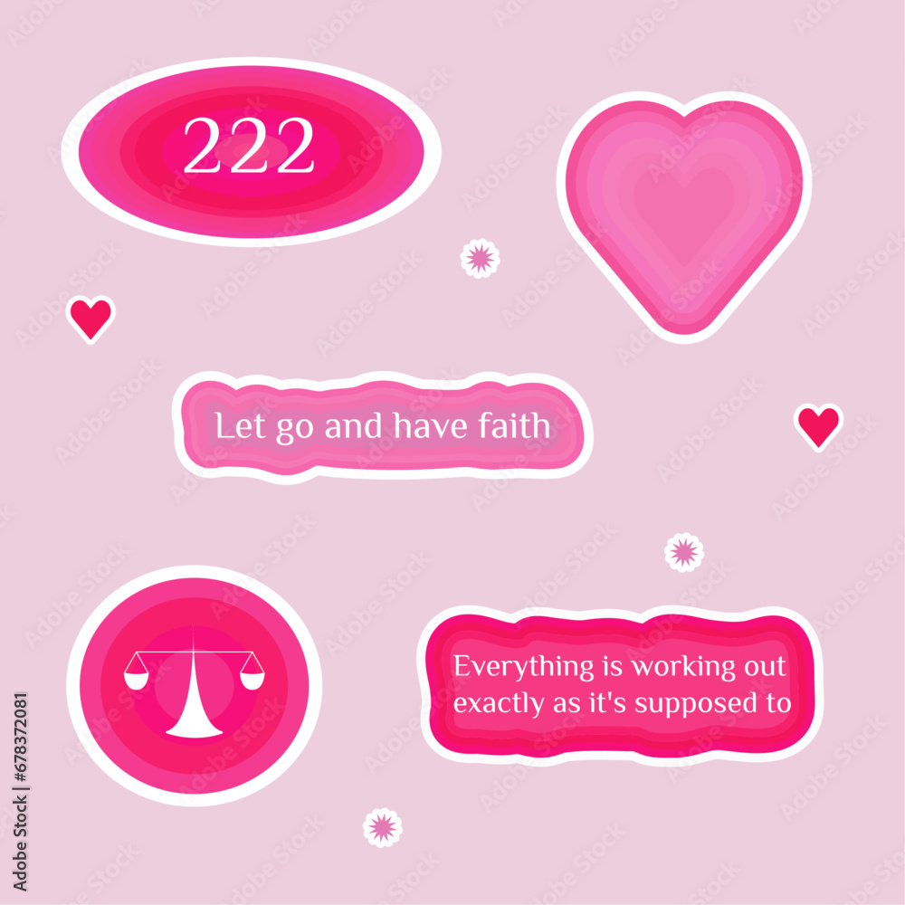 Numerology angel numbers 222 stickers. Set of illustrations for vision ...