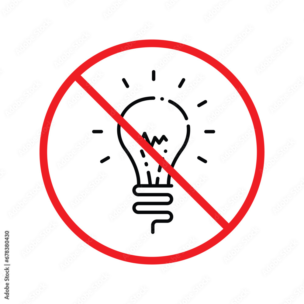 No bulb icon. Forbidden lamp icon. No idea vector sign. Prohibited ...
