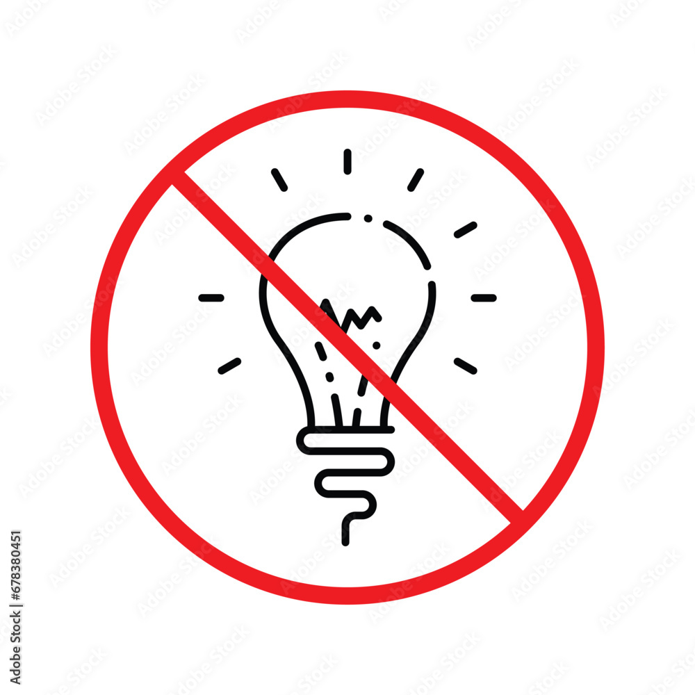 No bulb icon. Forbidden lamp icon. No idea vector sign. Prohibited ...