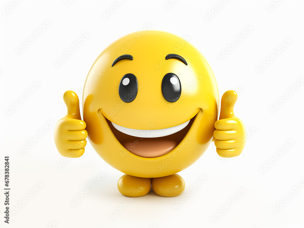 Cute yellow 3D smiley character with thumbs up. Cute cartoon emoticon ...