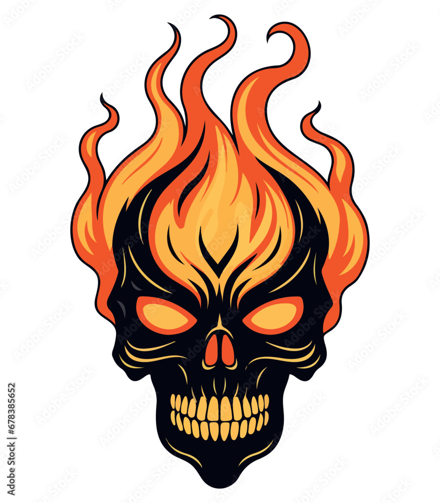Flaming Skull Vector,Cartoon Style Illustration. Stock Vector | Adobe Stock
