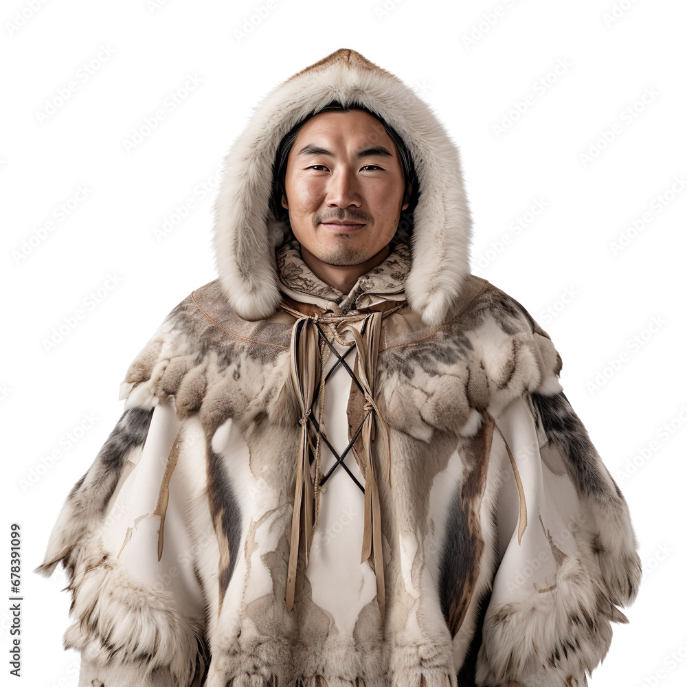 front view mid body shot of a male Inuk from the Inuit people in a ...
