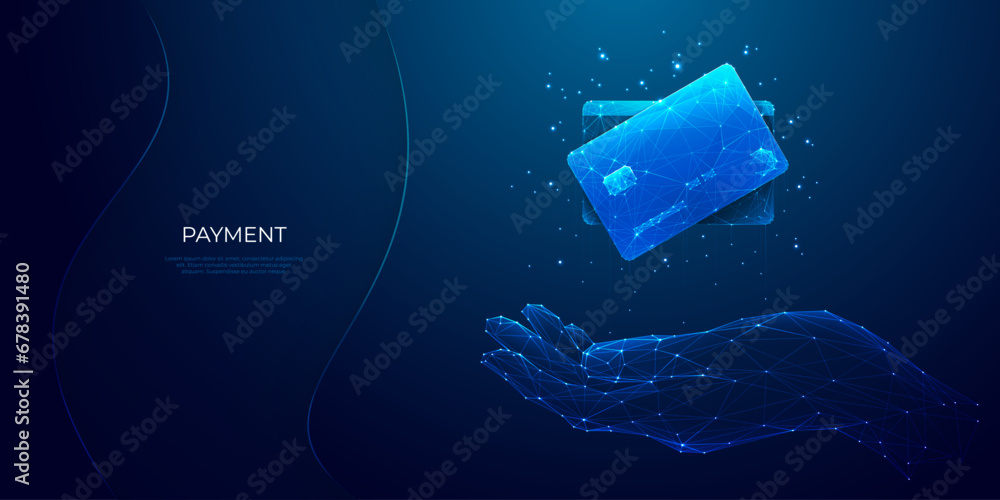 Abstract hand-holding bank card hologram on technology dark background ...