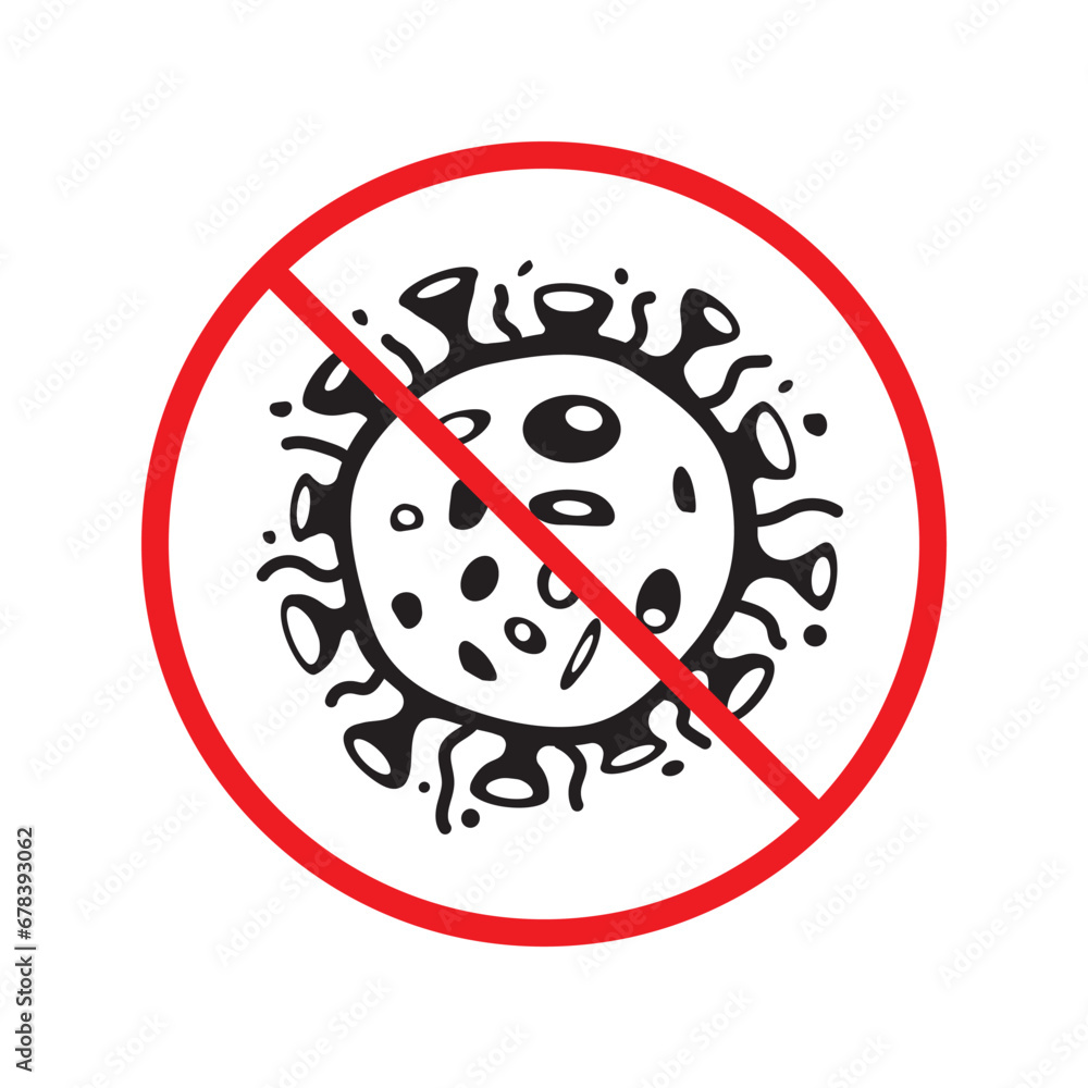 Stop corona virus icon. Forbidden microbe sign. No virus flat sign ...
