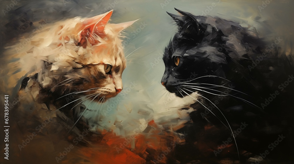 Confrontation between cats. Movie poster. Versus, opposition. Two cats ...