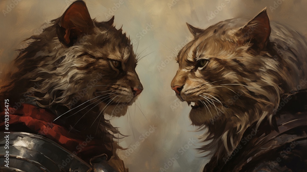 Confrontation between cats. Movie poster. Versus, opposition. Two cats ...