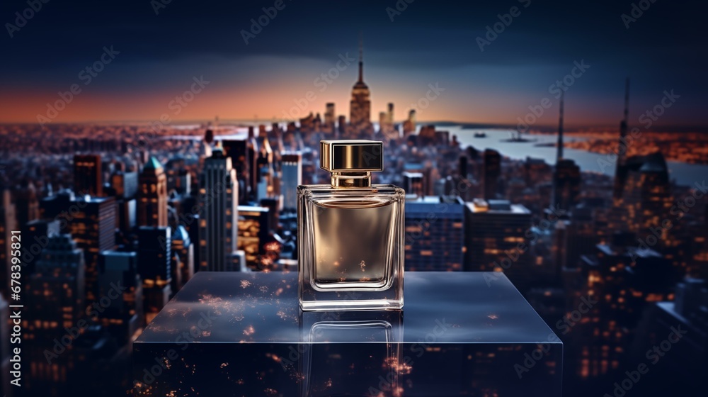 Parfume advertisement. Beautiful night city background. In the ...