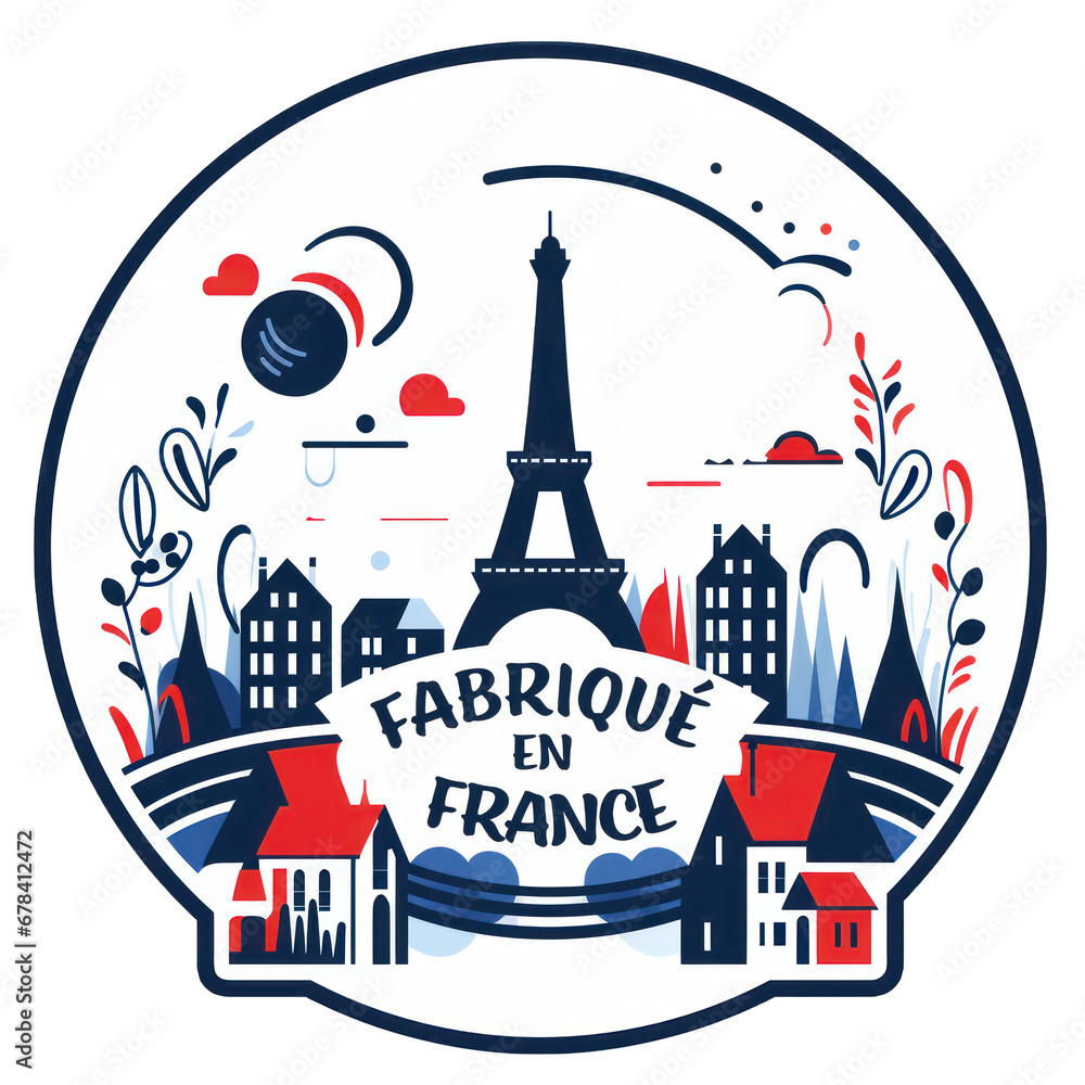 logo fabriqué en France avec tour eiffel et maison bleues blanches et ...