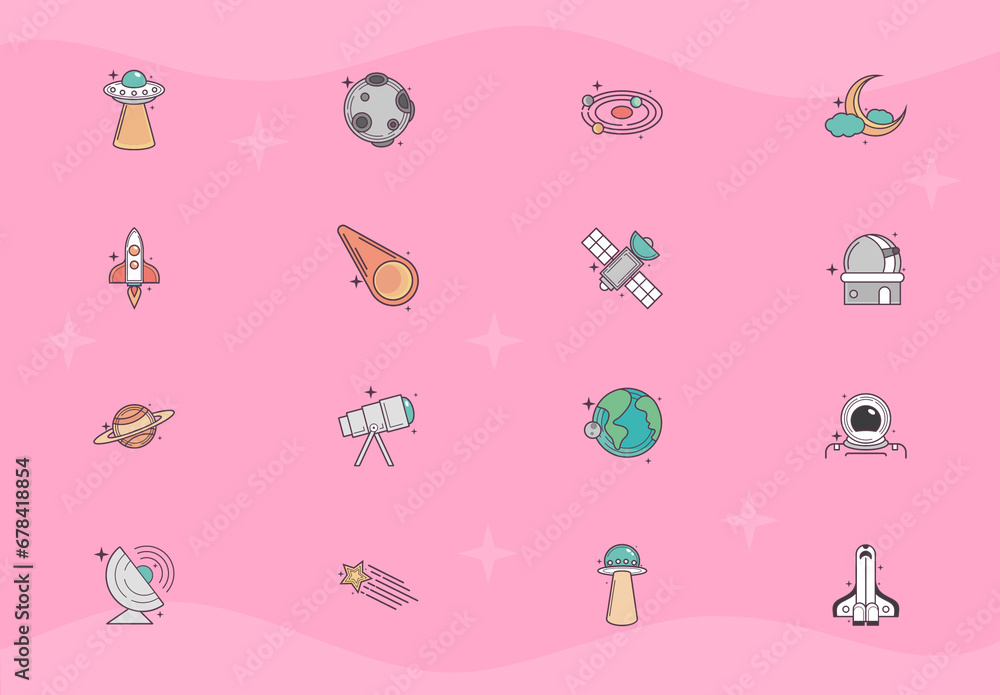 Cute Space Icon Set Stock Template | Adobe Stock