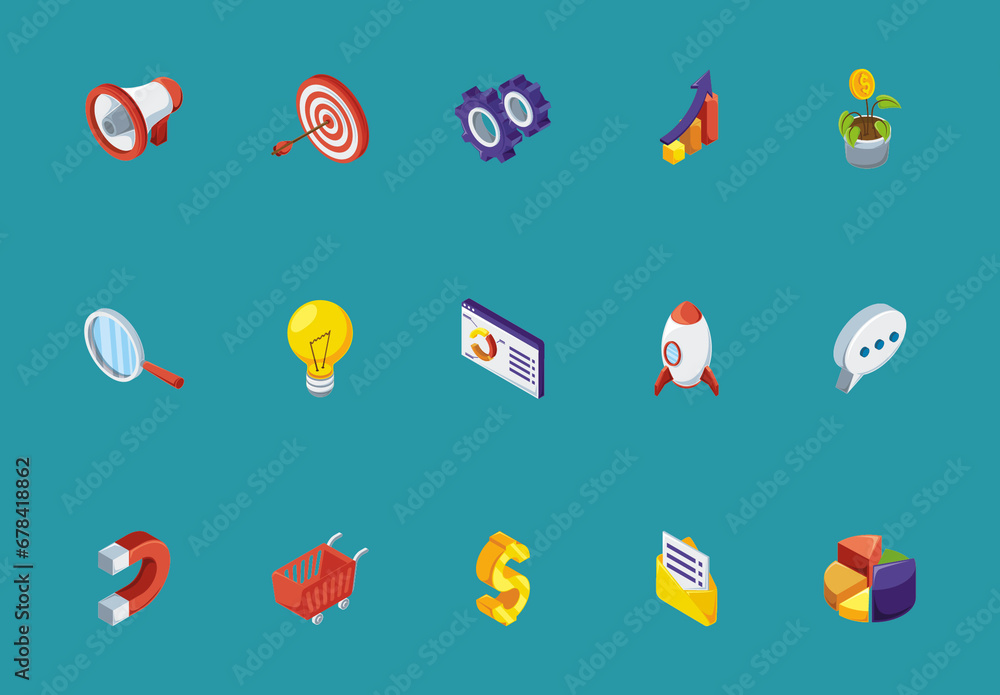 Isometric Marketing Icon Set Stock Template | Adobe Stock