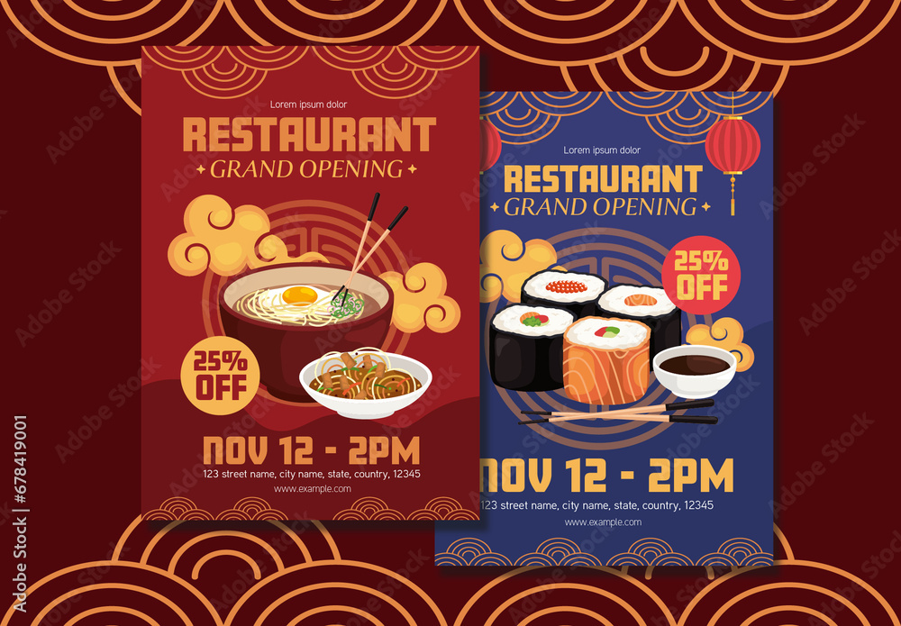 Red and Blue Restaurant Grand Opening Poster Asian Food Theme Design ...