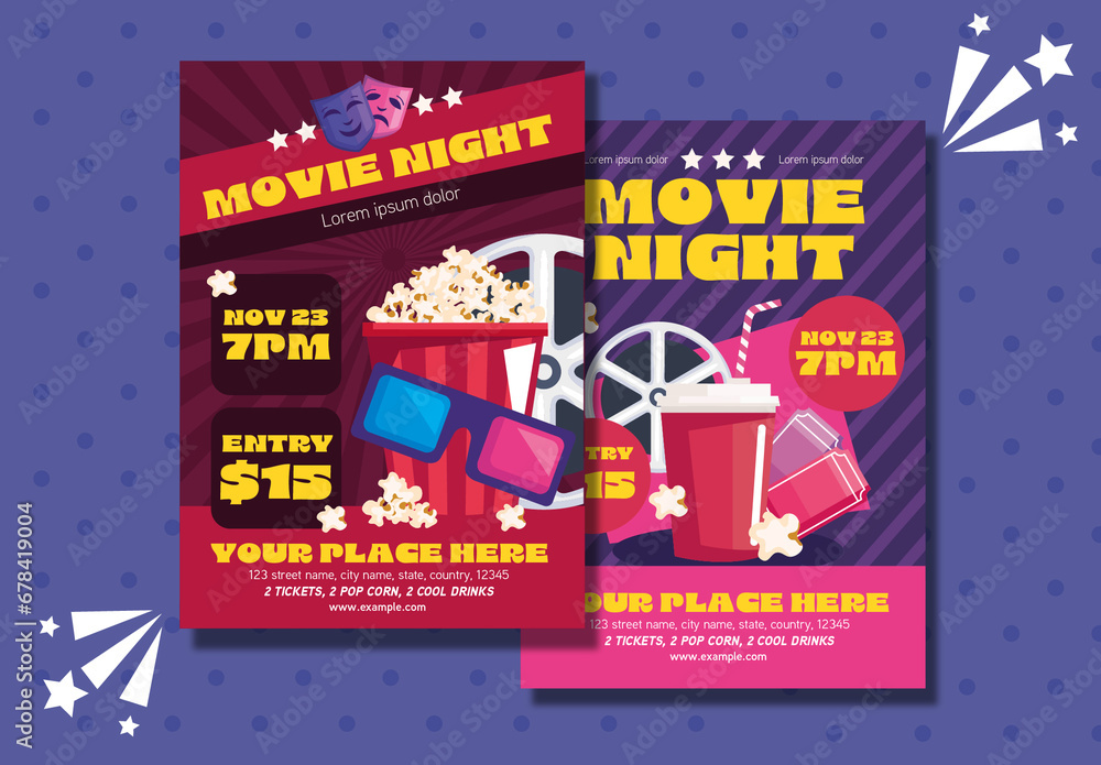 Retro Movie Night Event Flyer Template Design Stock Template | Adobe Stock