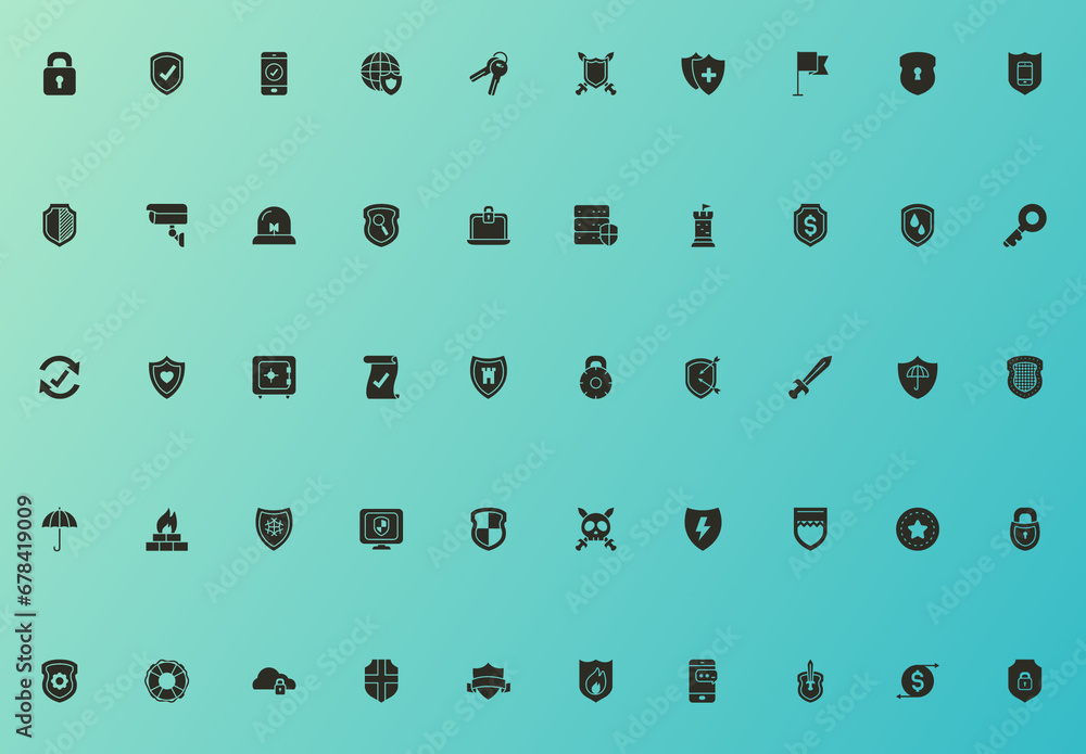 Shield Security Silhouette Icon Set Stock Template | Adobe Stock