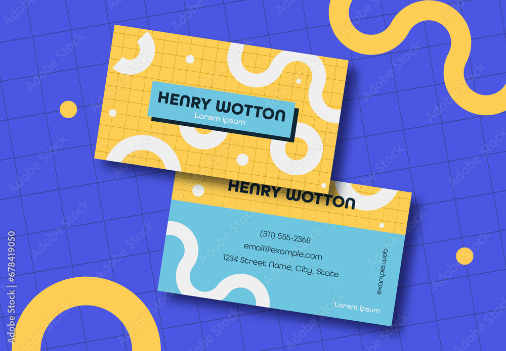 Bright Business Card With White Grid And Shapes Stock Template | Adobe ...