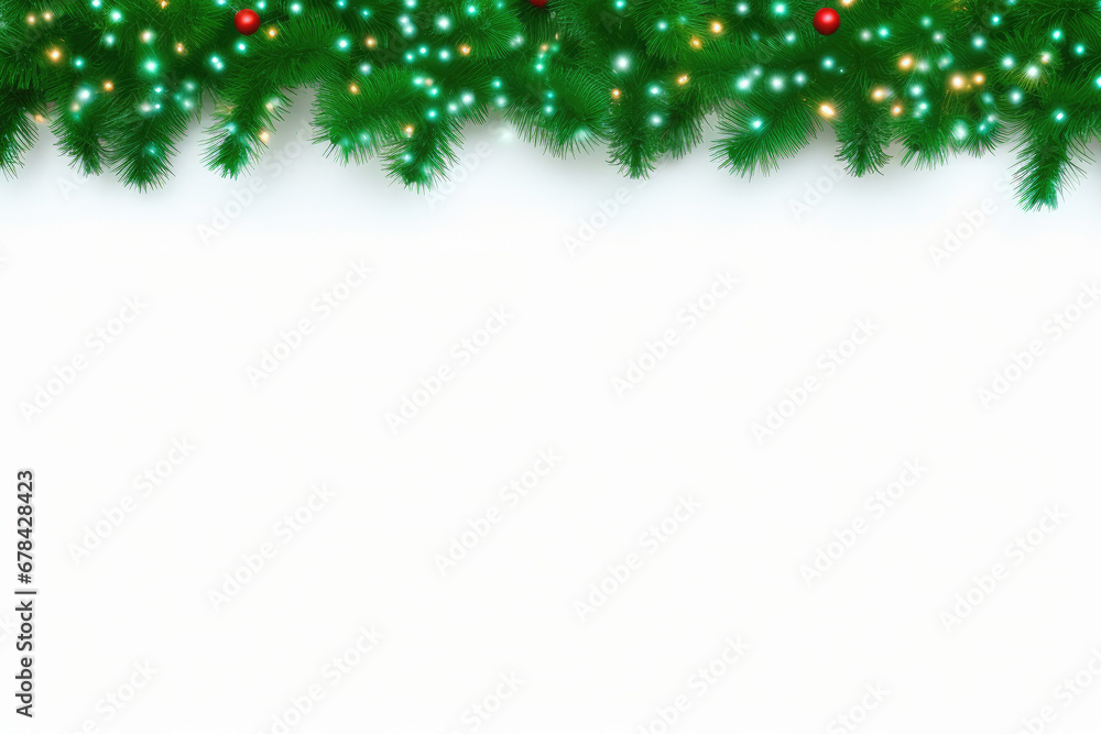 Christmas frame border background with fir branches and lights for ...
