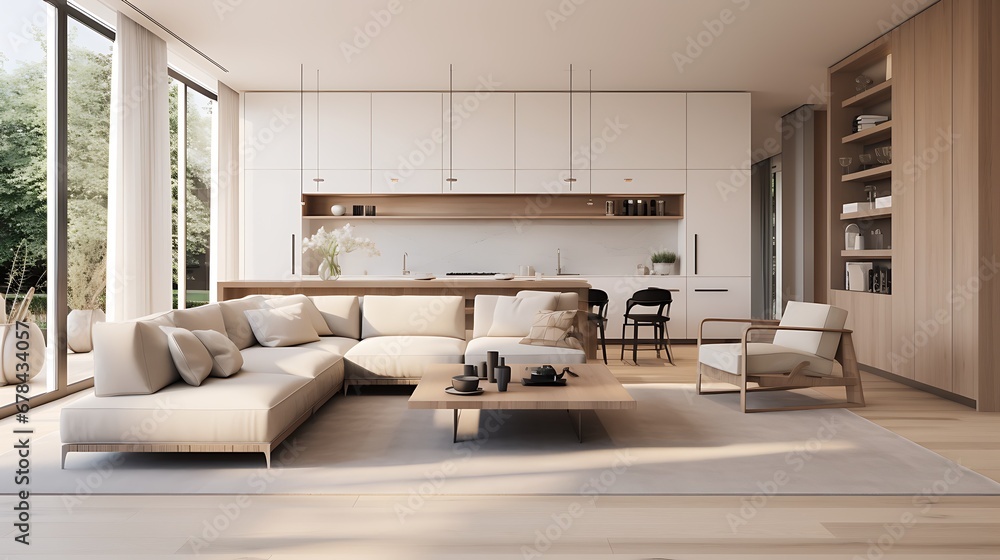 A modern minimalist home interior design with clean lines, sleek ...