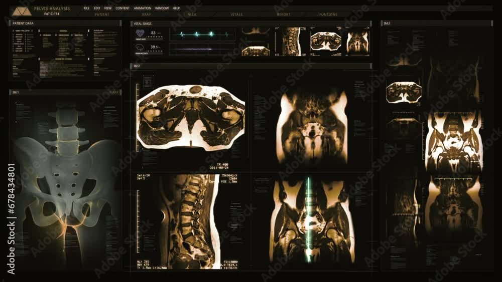Pelvis MRI Scan and Patient Information Interface. Animation showing ...