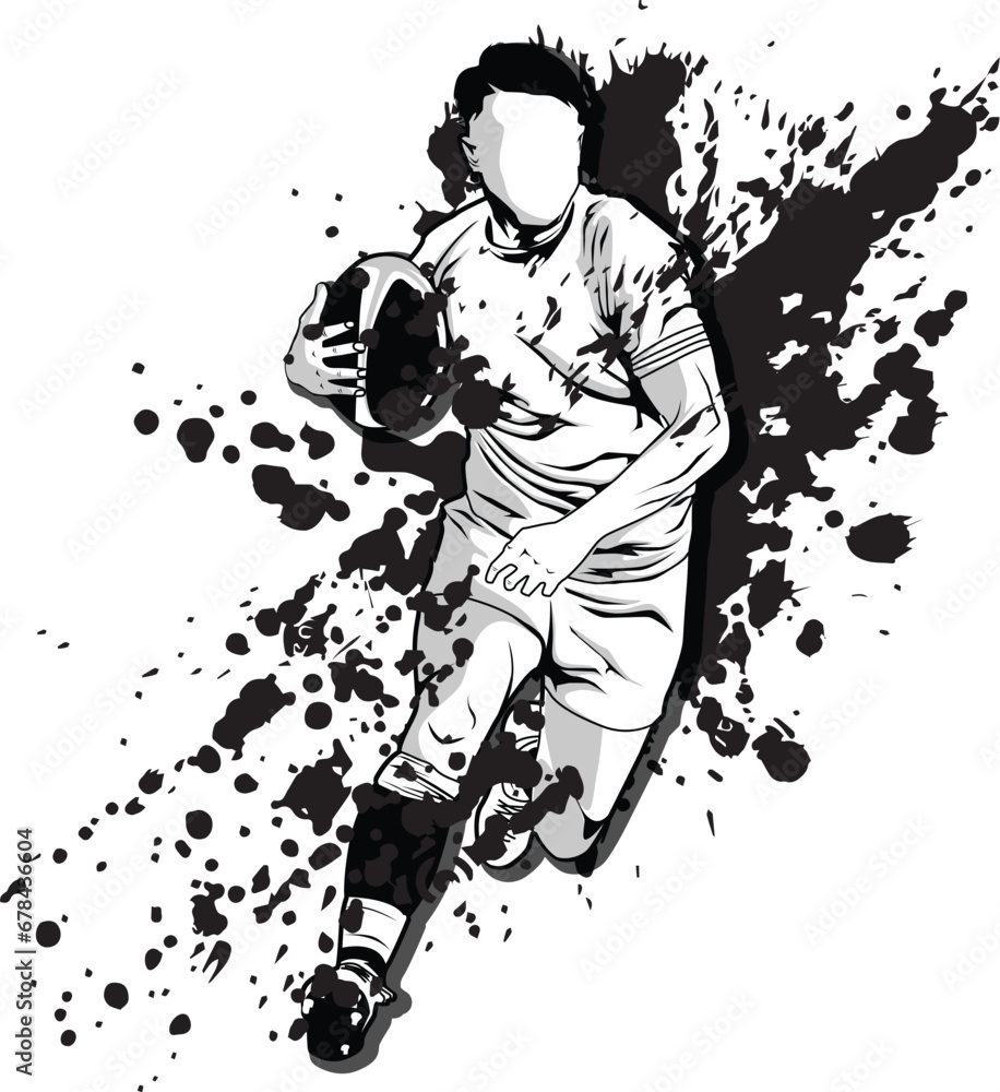 rugby player run vector silhouette illustration black and white sport ...