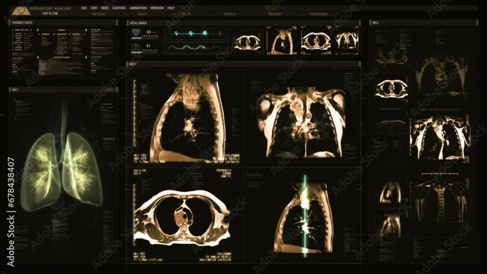 Futuristic Medical Interface showing Patient Lateral, Front and Top ...