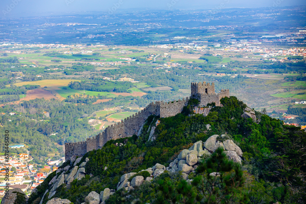 Wide view of the Moorish Castle ( Castelo dos Mouros ) Stock Photo ...
