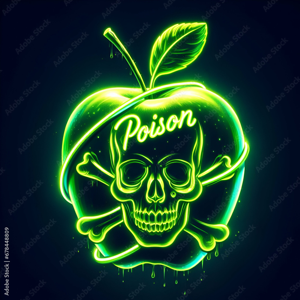 Dramatic Bright Neon Green Color Mysterious Poison Poisoned Apple with ...