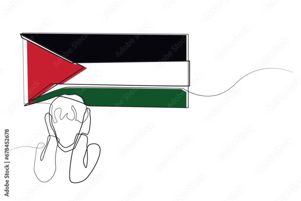 continuous line of children and the palestine flag.single line of flags ...