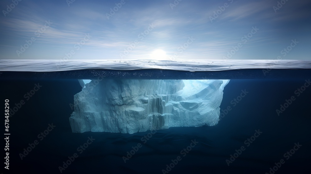 Split view of an iceberg showing above and below the water line ...