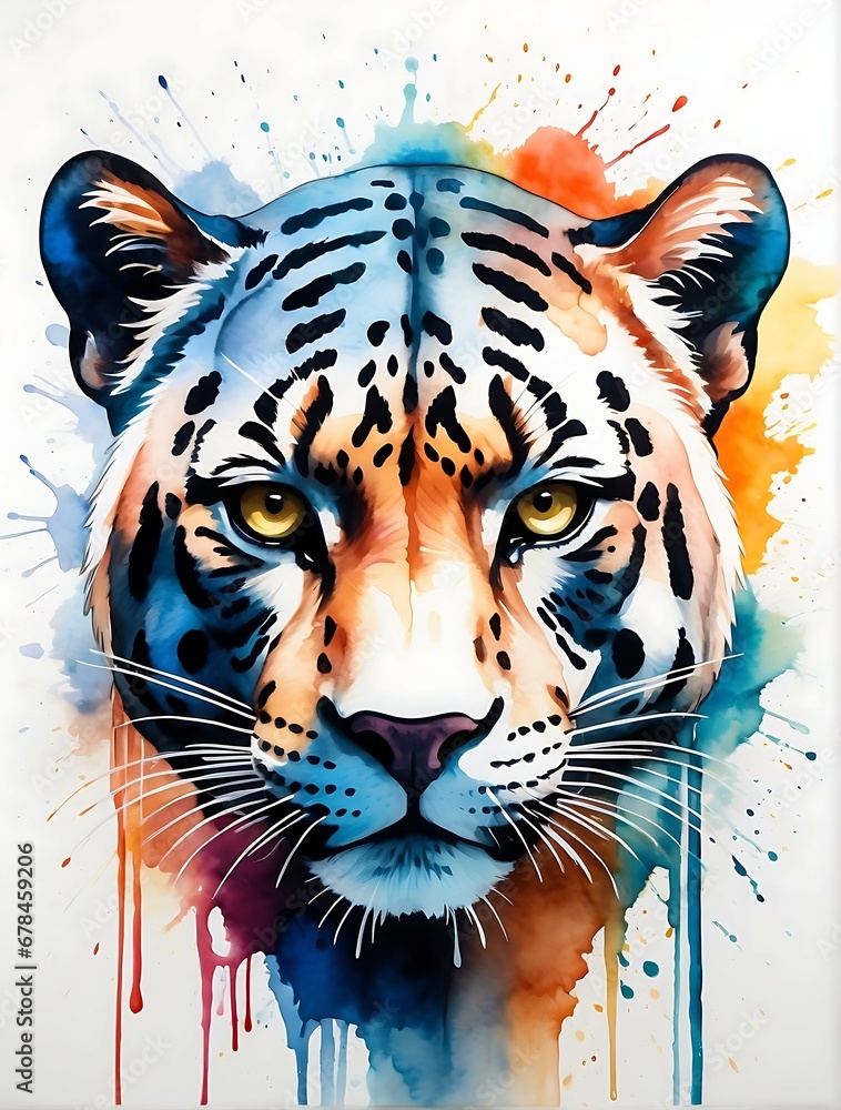 watercolor painting, A single color line art, a super minimal panther ...