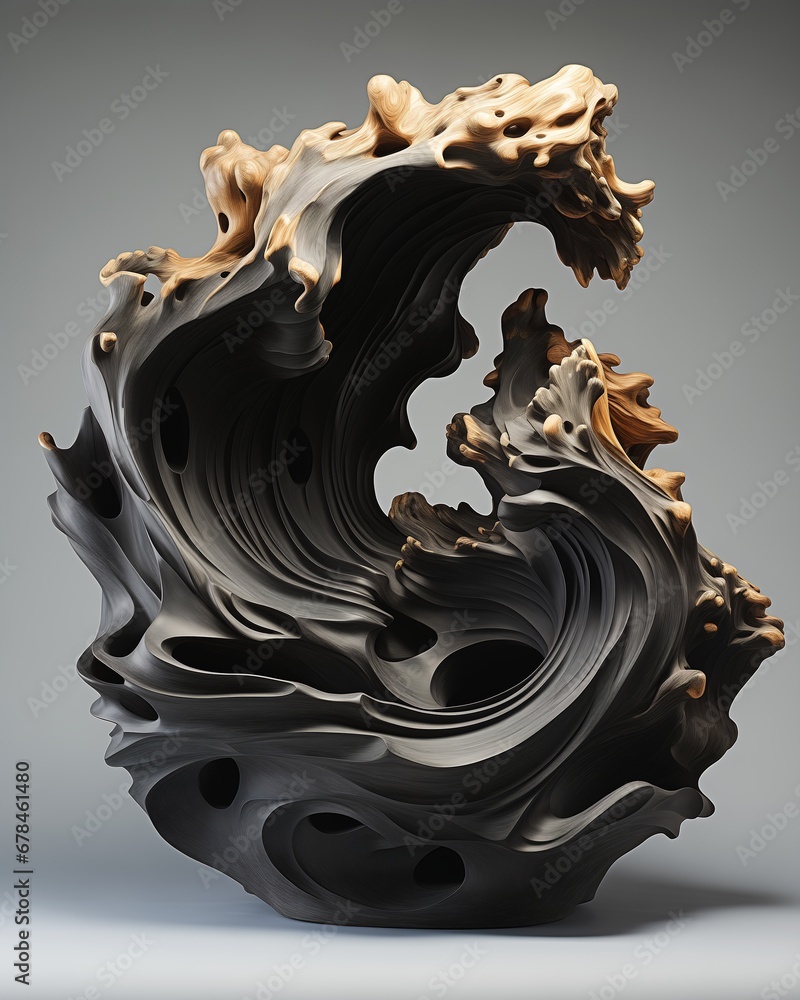 sculpture black clay fractals swirling outward breathtaking wave lina ...
