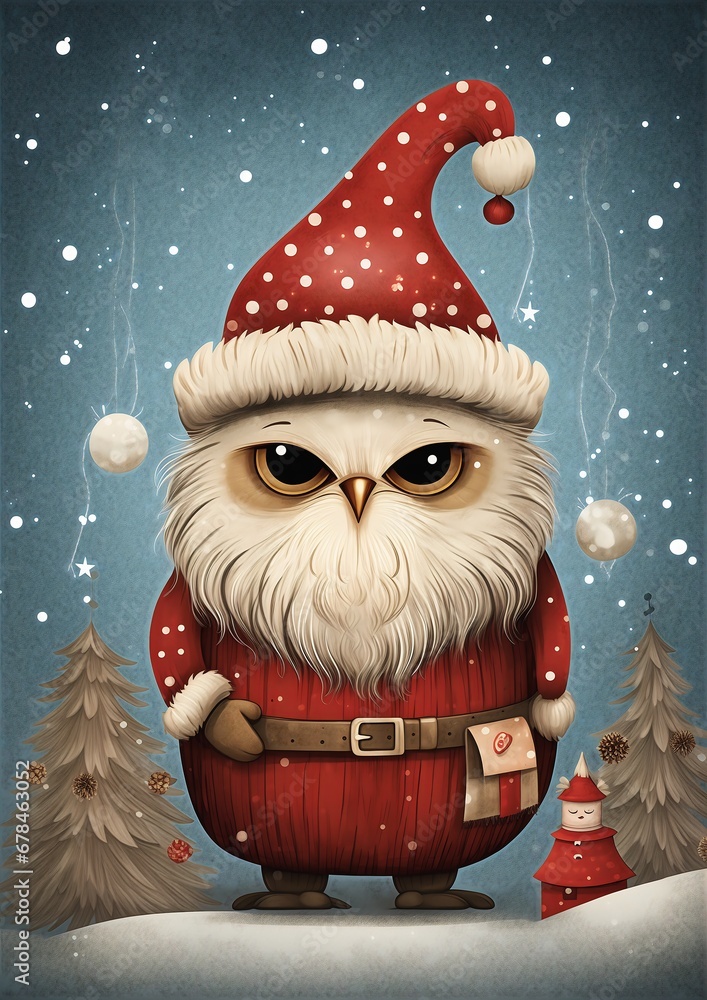 cartoon santa claus beard beardless face cute owl red streaming ancient ...