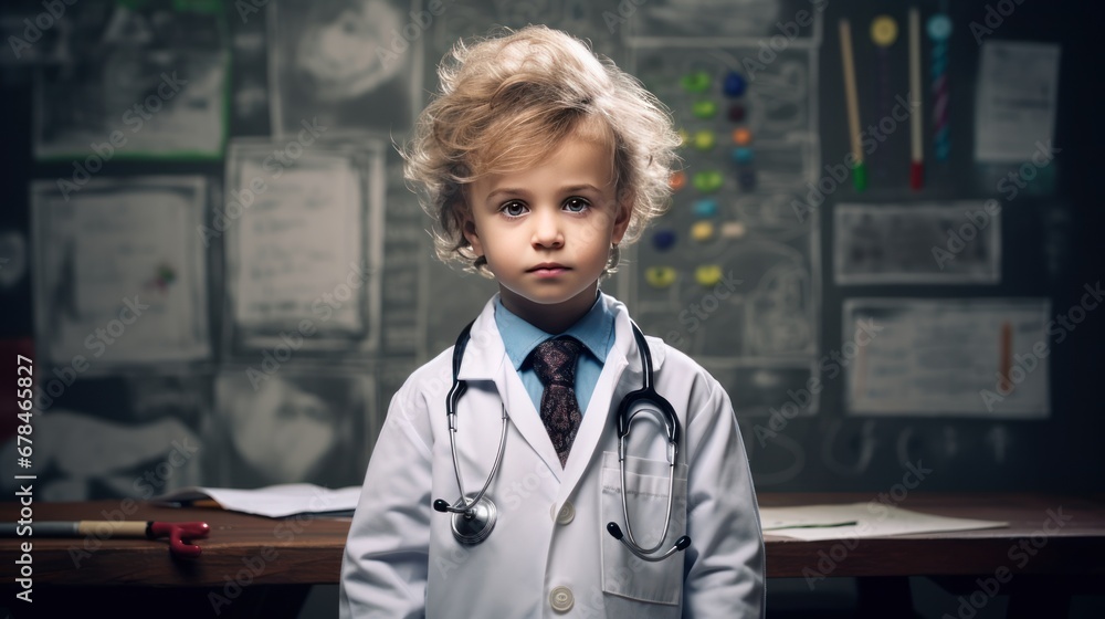 Education concept, child with medical uniform in the classroom, child ...