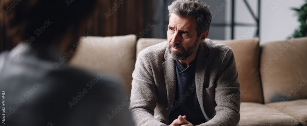 man with mental health problems is consulting. psychiatrist is recording the patient's condition ...