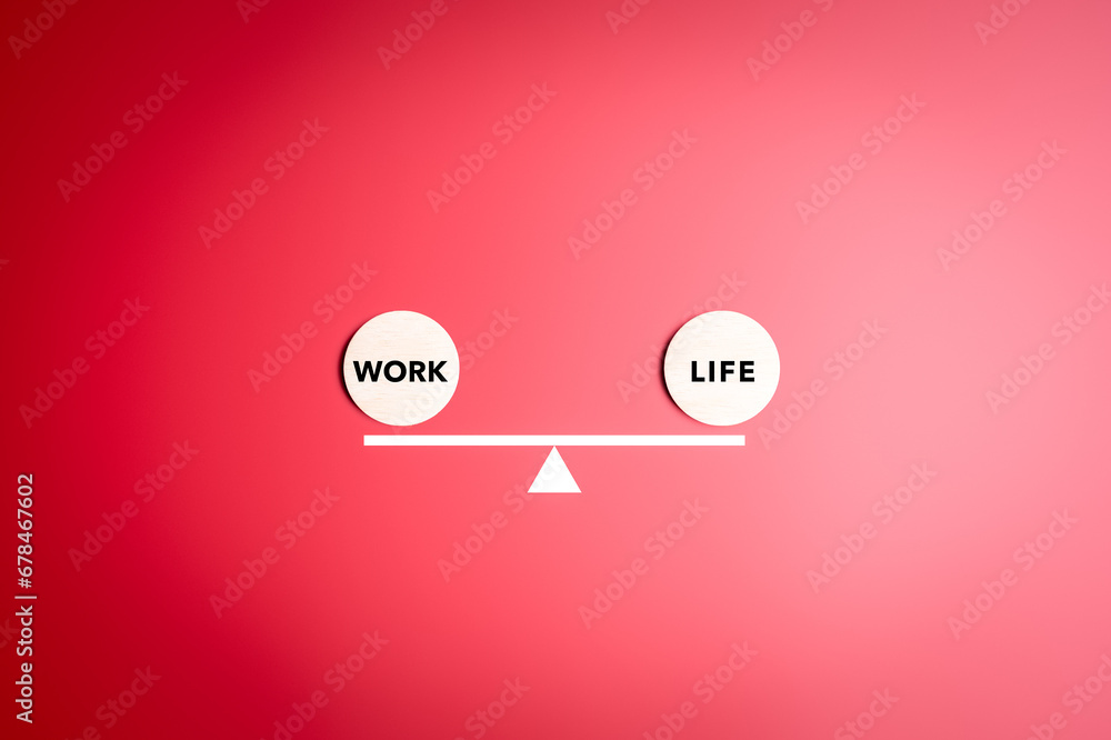 Work and life balance lifestyle management concept. Wooden block with ...