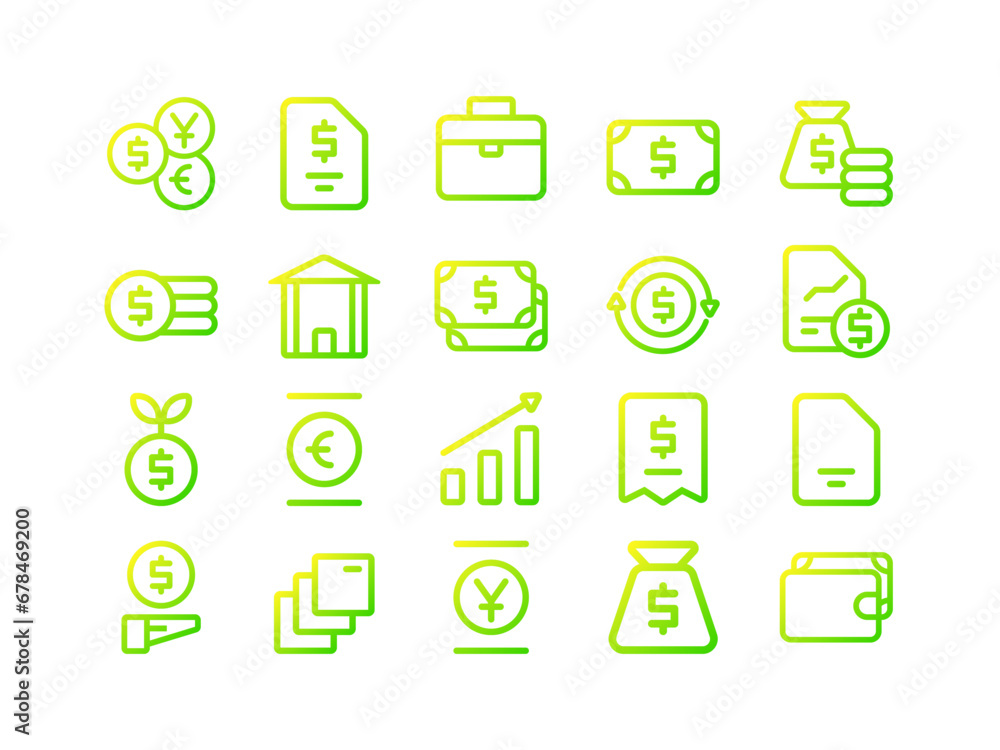 Currency Icon Pack Gradient Outline Style. Navigation Icons Collection ...