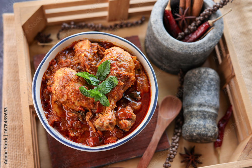 Spicy red chicken curry. Goan style chicken vindaloo. Butter chicken ...