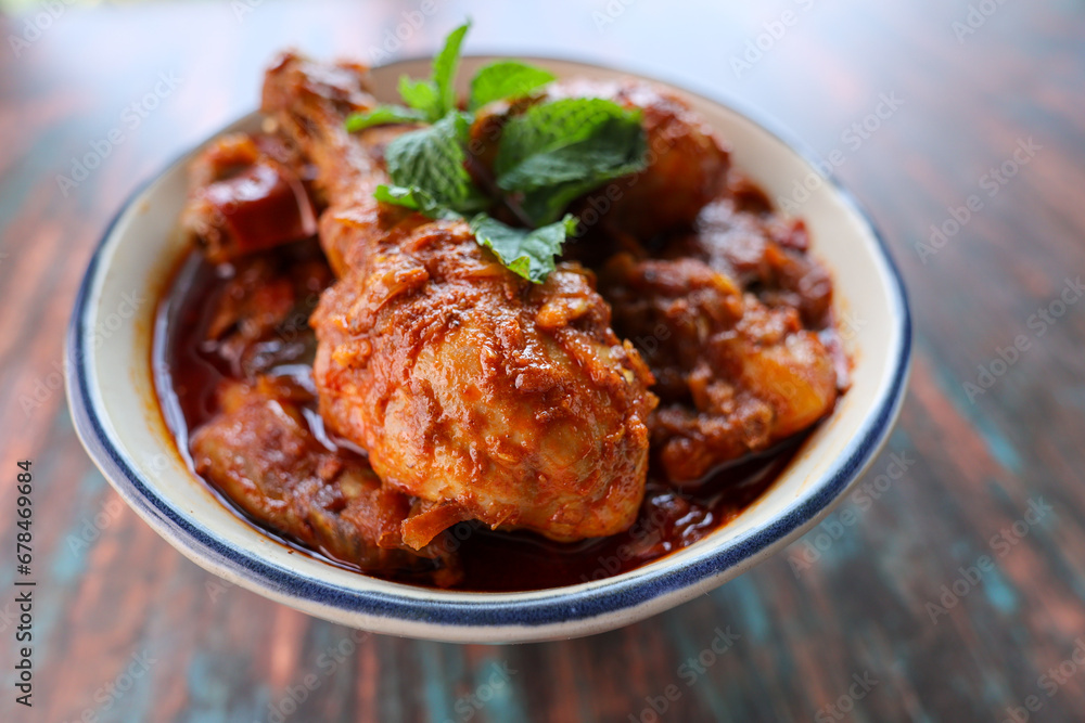 Spicy red chicken curry. Goan style chicken vindaloo. Butter chicken ...