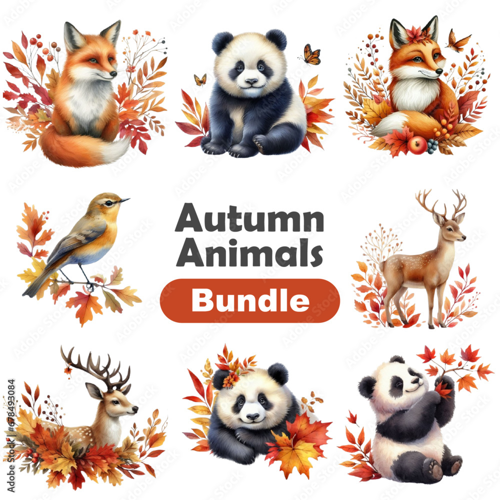 Autumn Animals Bundle, Fall Autumn Cliparts ,Fall Animal,Autumn ...