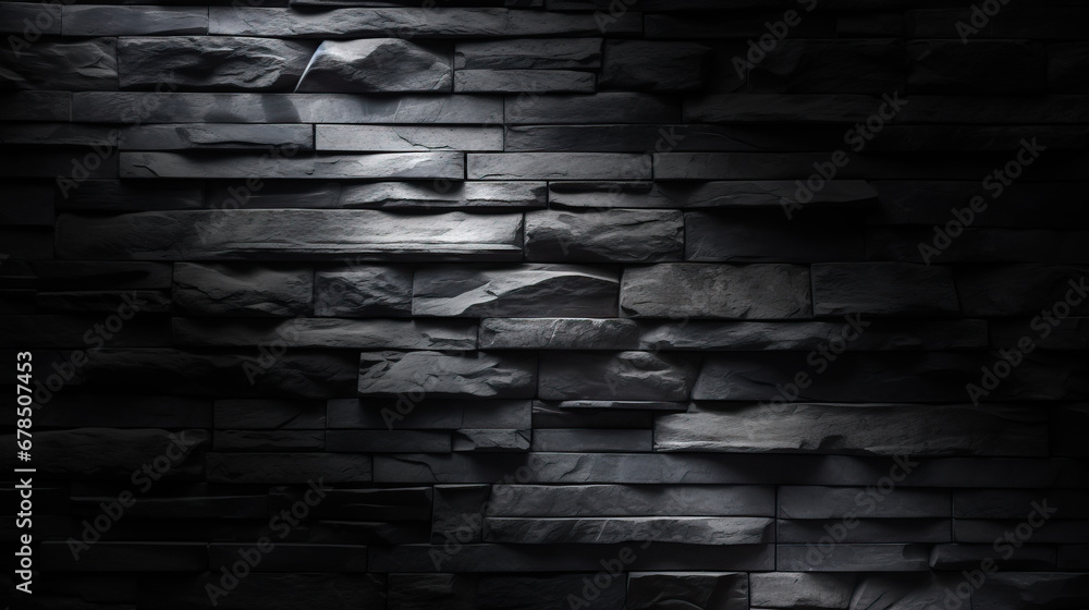 Black stone wall background, The surface of the brick dark jagged ...