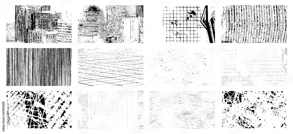 Distorted grunge isolated collection. Overlay distress texture effect ...