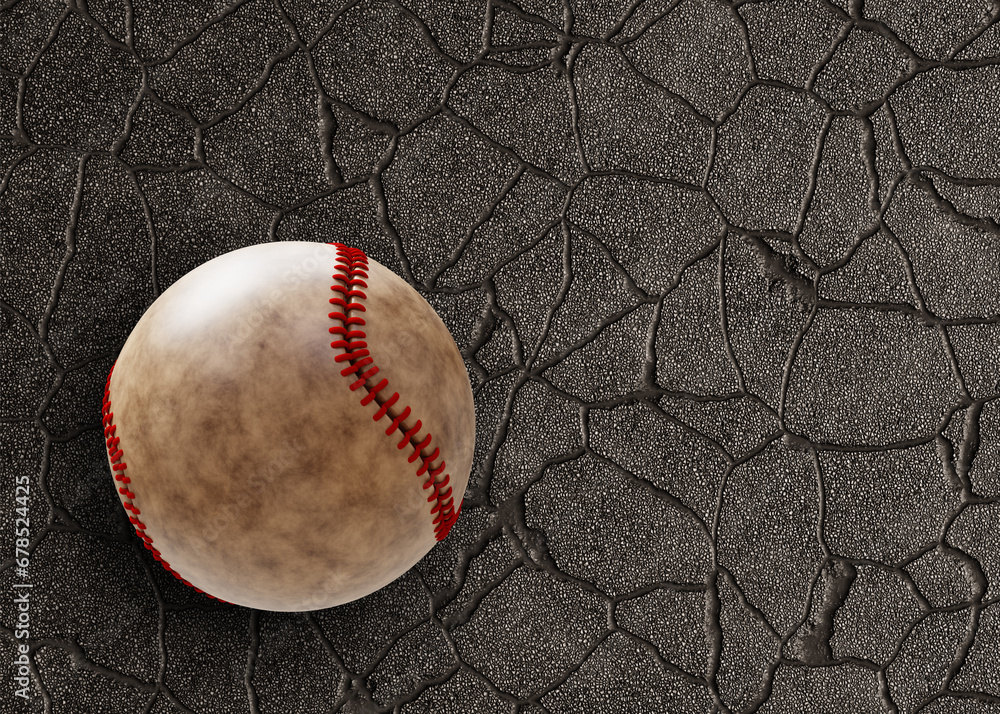 Old vintage baseball ball on a dark textured background. 3d-rendering ...