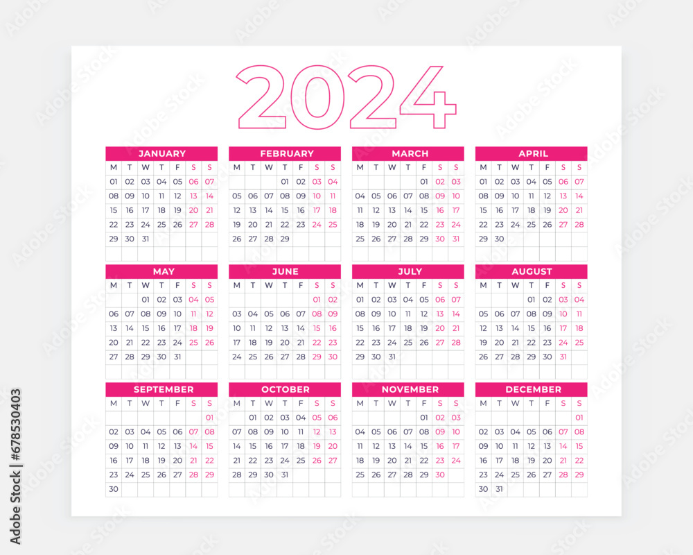 2024 Calendar, Calendar Design, Calendar 2024, Planner design, wall ...