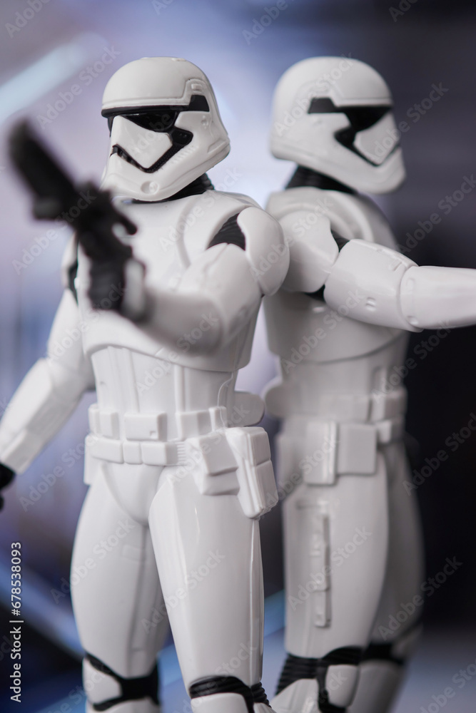Storm troopers stand ready in a cinematic space station scene ...