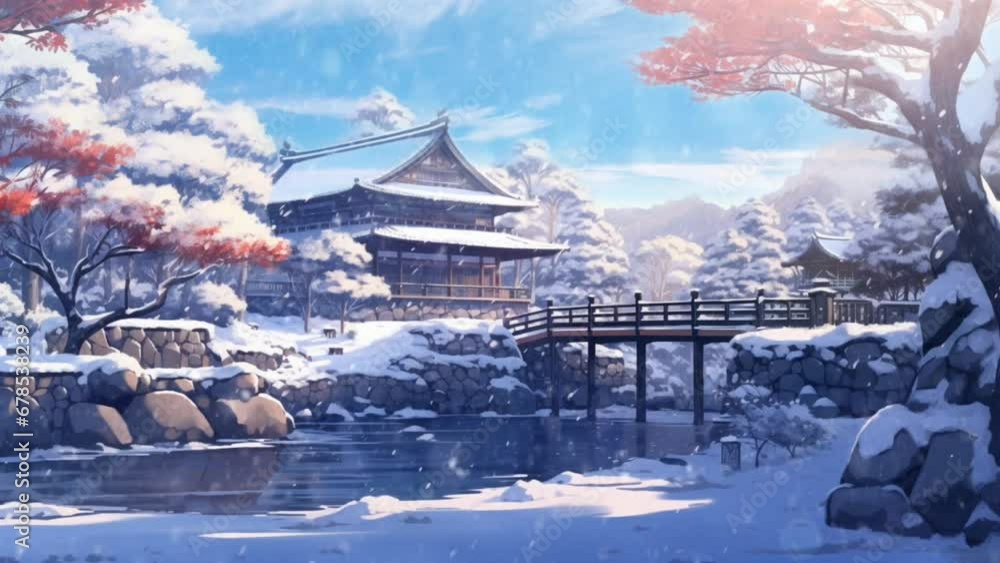 Beautiful fantasy winter natural landscape and rustic animation ...