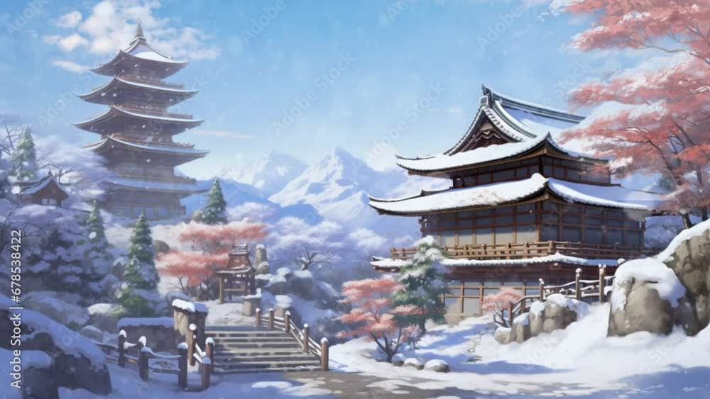 Beautiful fantasy winter natural landscape and rustic animation ...