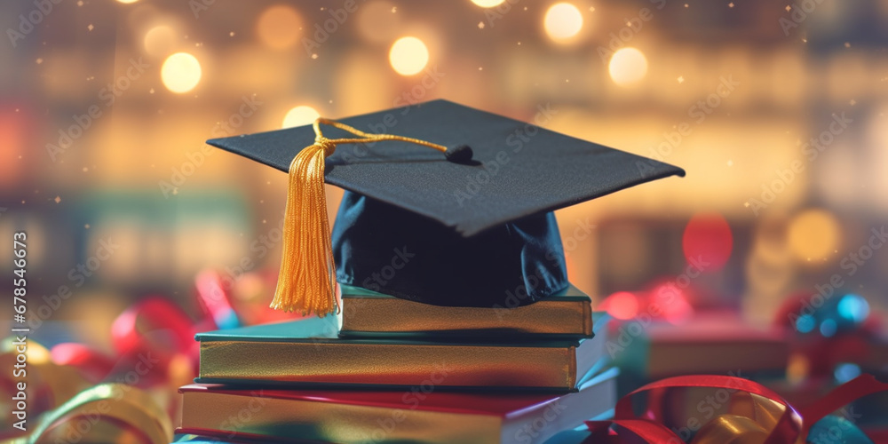 High School Graduation Hat Atop a Tower of Books Portraying Education ...
