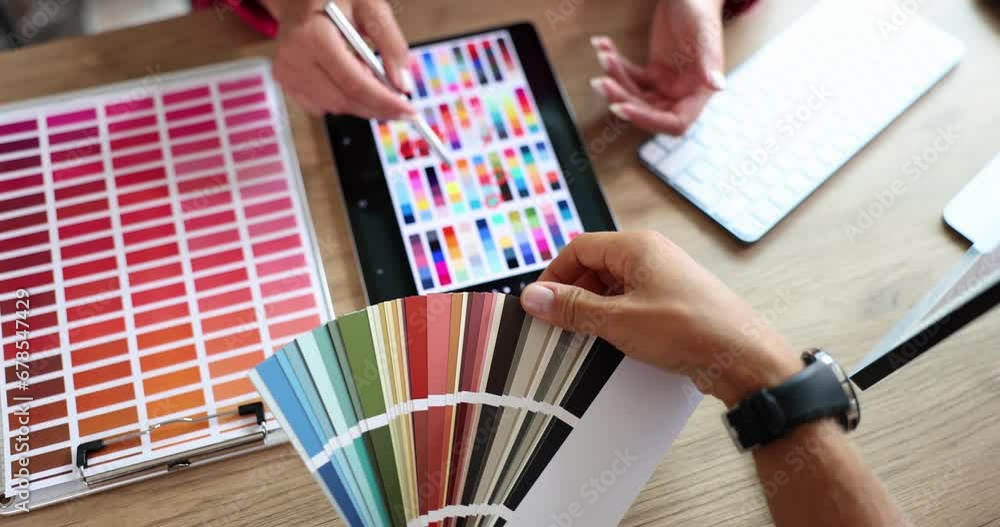 Designer and customer selects color swatch in color palette and on ...