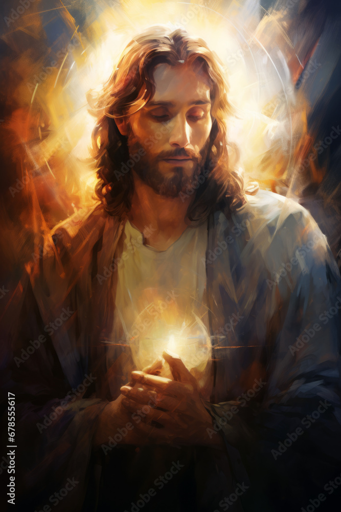 The inner light of Jesus Christ portrayed with a strong, dignified ...