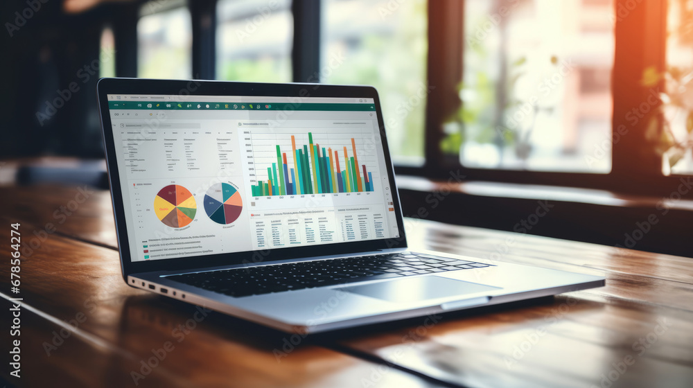 Data driven business analysis laptop dashboard on the wooden table ...