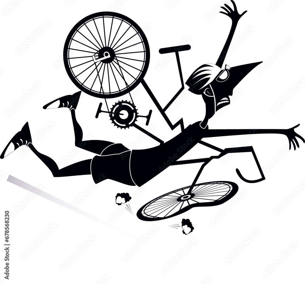 Cyclist falling down from the bicycle. Young man falling down from the ...