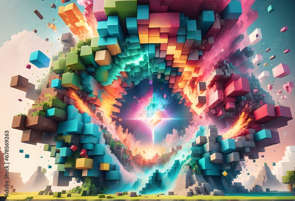 Exploding Minecraft colorful cubes paint and splashes. Minecraft ...